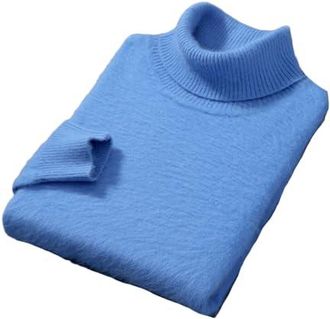 Generic Pull &agrave; col roul&eacute; 100 % cachemire de vison pour homme - Pull thermique d&eacute;contract&eacute; - Couleur unie, bleu, XL