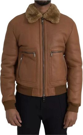Dolce & Gabbana Homme, Vestes, Brun, Taille: XS Biker Collared Jacket