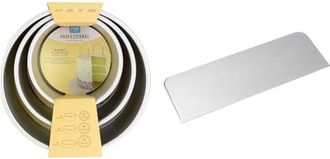 PME Moules &agrave; G&acirc;teaux Ronds 15, 20, 25 cm x 10 cm de Profondeur, Lot de 3 RNDB68104, Plata & Grattoir &agrave; g&acirc;teau en acier inoxydable, argent&eacute;, extra haut (25