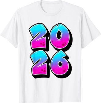BDAZ 2026 Graffiti Neujahr Senior Highschool Blau Rosa T-Shirt