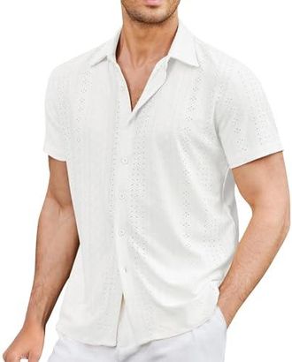 Generic Chemise d&eacute;t&eacute; &agrave; manches courtes pour homme - En tricot respirant - Col &agrave; revers - Chemise de loisirs - Chemise d&eacute;t&eacute; fine - Chemise de plage - Coupe dro