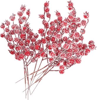 Pretyzoom 10 Stück Künstliche Beerenstängel Schnee Gefrostet Gefälschte Beerenzweige Kleben Stechpalmenbeeren Blumenarrangement Weihnachtsbaumdekor für Thanksgi