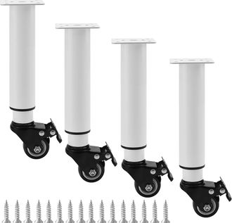 Generic Set Mit 4 Verstellbaren M&ouml;belf&uuml;&szlig;en Aus Metall Mit Rollen Schrauben, F&uuml;r Schr&auml;nke/Sofas/Betten/Kommoden/Couches, Robuste DIY-Ersatzf&uuml;&szlig;e Couchtische(Wei