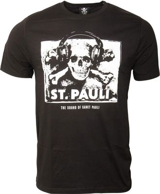 FC St. Pauli Herren T-Shirt Fanartikel The Sound of Sankt Pauli Musik Totenkopf Kopfhörer Schwarz Weiß (XXL)