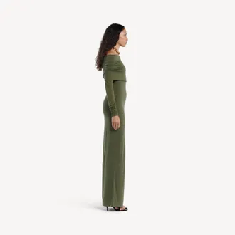 Balenciaga Womens Off Shoulder Dress Khaki