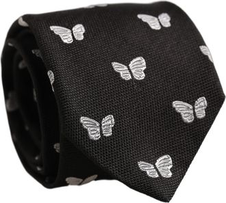 Dolce & Gabbana Butterfly-Embroidered Silk Necktie - Black