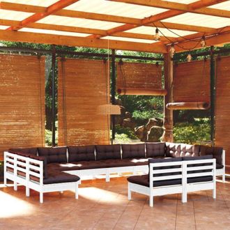 vidaXL 12-tlg. Garten-Lounge-Set mit Kissen Wei&szlig; Kiefer Massivholz Vidaxl