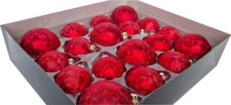 JACK by Th&uuml;ringer Glas Weihnachtsbaumkugeln Glas Eislack 18 TLG. Set 3 Kugelgr&ouml;&szlig;en Farbauswahl inkl. Haken, Farbe:Rot