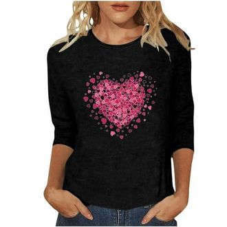 Generic T-shirt d&eacute;contract&eacute; &agrave; col rond et manches quart de coeur pour femme Cadeau de Saint-Valentin 2026, Noir, XXL