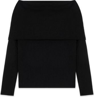 Oltre Off-Shoulder-Pullover mit Umschlagkragen - - Knitwear - Damen - Schwarzk - 2XL