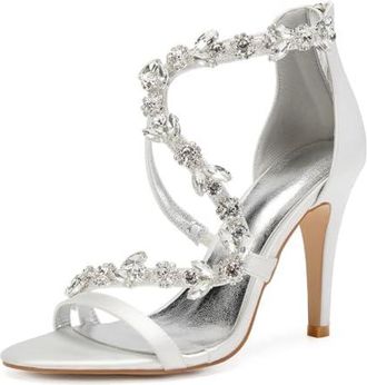 Generic Chaussures De Mariage Femme Talon Aiguille Sandales Chic Satin Mari&eacute;e Dress F&ecirc;te Open Toe Chaussure Escarpin 10.5Cm,Ivoire,36 EU