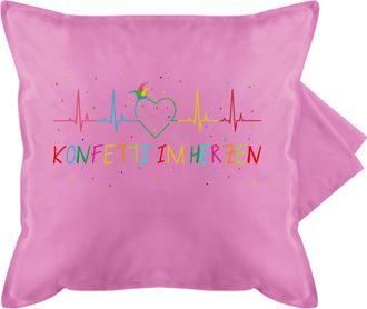 Shirtracer Kissenbezug - Karneval & - Kissen - Konfetti im Herzen Herzschlag Fasching I - 50 x 50 cm - Pink - karnevalskissen fasching- ekg kissenbez&uuml;ge kissenh&uuml;