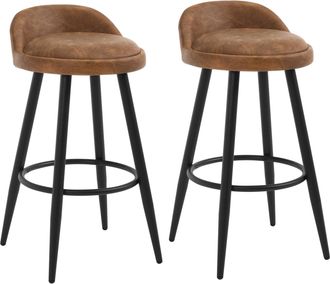 Woltu Barhocker 2er Set, Barstuhl Küchenhocker, hoher Hocker mit Rückenlehne Fußstütze, aus Kunstleder Metall, für Bars Theken Bistros, Braun, BH327br-2