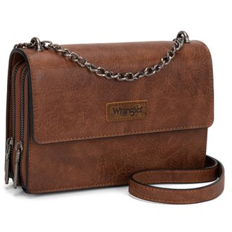 Wrangler Flap Crossbody-Tasche f&uuml;r Damen, kleine Clutch, Geldb&ouml;rse, trendige Umh&auml;ngetasche mit Kettenriemen, braun, Geschenk WG149-236DBR, dunkelbraun