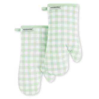 KitchenAid Gingham Ofenhandschuhe, 2er-Pack, Pistazie, 17,8 x 33 cm