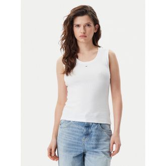 Tommy Jeans Top Essential DW0DW20673 Wei&szlig; Slim Fit