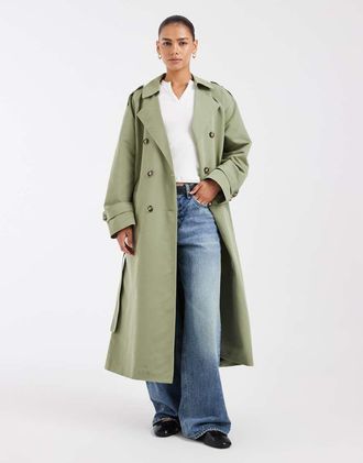 Vero Moda Trench long ceintur&eacute; - Vert p&eacute;trole