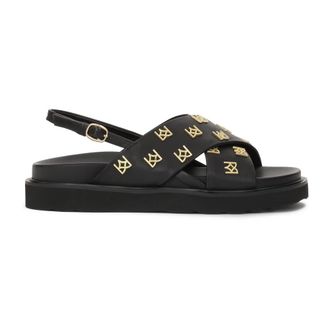 Kazar Flache Sandalen mit Metallmonogrammen verziert - - Shoes - Damen - Schwarzk - 40 EU