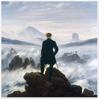 Posterlounge Der Wanderer über dem Nebelmeer Poster von Caspar David Friedrich 100 x 100 cm Blau Wandbilder Wanddeko