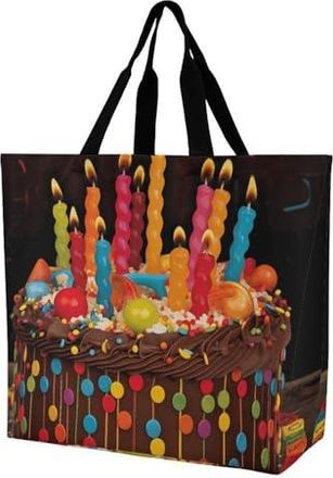 Generic Joyeux Anniversaire, Gros G&acirc;teau Sac Fourre-Tout Grand Sacs De Courses Pliable Sac A Main Femmes Pour Quotidienne Shopping Voyage