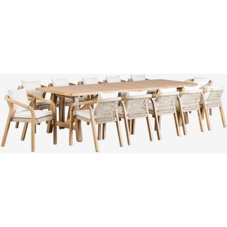 Sklum Set aus rechteckigem Tisch (300x100 cm) und 12 Esszimmerst&uuml;hlen aus Akazienholz Dubai Rustikales Akazienbraun