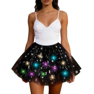 Generic Jupe Tutu LED pour Femme, Jupe Tutu en Tulle &agrave; Trois Couches pour Adultes Parti Ballet Danse Fancy Dress Halloween, Noir