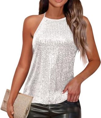 Generic Debardeur Femme Chic et &eacute;l&eacute;gant Chemisier sans Manche D&eacute;bardeur Crop Top Ete Haut a Paillette Chic et Elegant Fluide Ample Caraco Vetement Femme Tee S