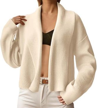 Generic 2026 Vestes pour femmes ouvert sur le devant Cardigan court &agrave; manches longues, beige, S