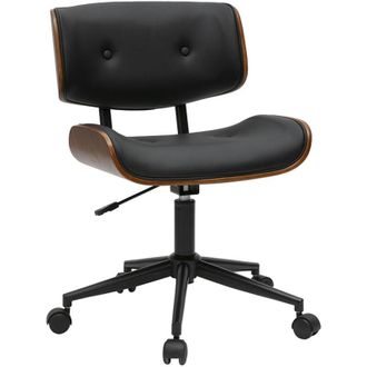 Miliboo Chaise de bureau &agrave; roulettes noire et bois fonc&eacute; BASILE