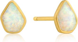 Ania Haie Damen Ohrringe MINERAL GLOW Opal aus 925 Sterling Silber 14k vergoldet, besetzt mit einem Opal, Gr&ouml;&szlig;e: 0.7cm x 0.5cm, inkl. Geschenkverpackung