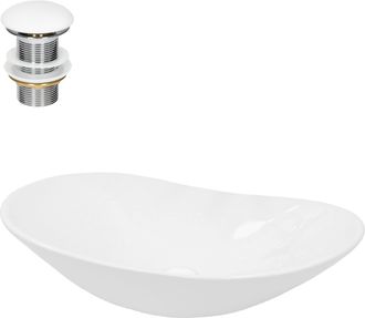 ECD Germany Design Waschbecken Waschtisch 640x365x130 mm inkl. Ablaufgarnitur f&uuml;r Waschbecken ohne &Uuml;berlauf - Keramik Wei&szlig; Aufsatzbecken Aufsatzwaschbecken Waschs