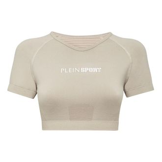 Plein Sport Femme, Tops, Gris, Taille: 36 FR T-shirt court sans coutures &agrave; col en V