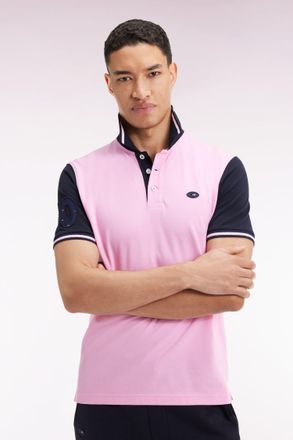 Eden Park Polo Manches Courtes Rose Et Marine Finitions Tricolores Coupe Droite