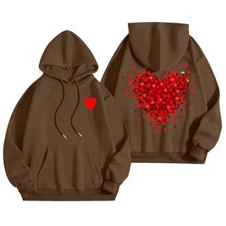 Generic Sweat &agrave; capuche &agrave; manches longues pour la Saint-Valentin 2026 pour femmes (4), caf&eacute;, XXL