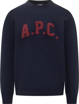 A.P.C. A.p.c., Homme, Pulls, Bleu, Taille: XL College Logo Crewneck Sweater
