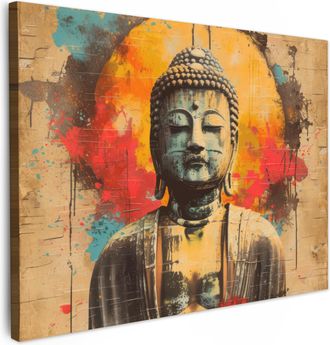 MuchoWow &copy; Leinwandbild 40x30 cm Dekoration Wohnzimmer Bilder Pictures Wall Decoration Living Room Wohnungs Deko Moderne Bild Buddha - Graffiti - Stra&szlig;enkunst