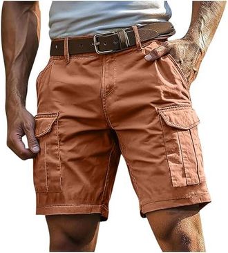 Generic Short cargo tactique pour homme avec bouton et fermeture &eacute;clair - Pantalon d&eacute;t&eacute; d&eacute;contract&eacute; l&eacute;ger avec poche - Pantalon de sport d&eacute;contract&eacute;, Orange, 
