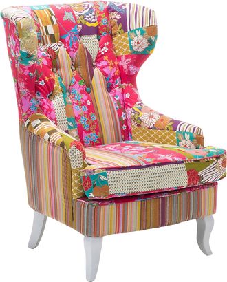 Beliani Sessel Patchwork bunt rosa Ohrensessel mit wei&szlig;en Holzbeinen Retro-Stil Molde