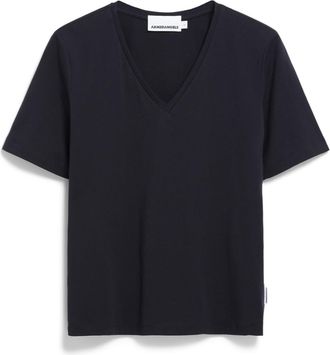 Armedangels Damen T-Shirt aus Bio-Baumwolle LUALAA V-Neck Regular Fit Black