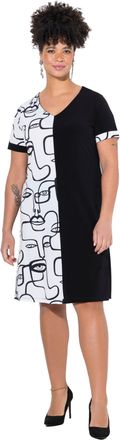 Miamoda Damen gro&szlig;e Gr&ouml;&szlig;en &Uuml;bergr&ouml;&szlig;en Plus Size Jerseykleid, Bequeme Passform, halb mit Scribble-Muster schwarz 52 840344100-52