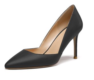 EDEFS Damen Spitze Zehen Pumps 8.5CM Hoch Stiletto Schuhe Modische Dorsay Schuhe Matt Schwarz Gr&ouml;&szlig;e EU41