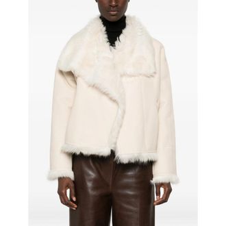 Yves Salomon Lamb Shearling Cropped Jacket - White