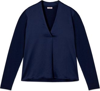 Oltre Femme, Blouses et Chemises, Bleu, Taille: 46 FR T-shirt Manches Longues Bi-mati&egrave;re