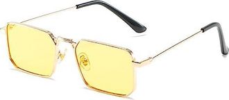 Generic Petites lunettes de soleil rectangulaires pour femme - Monture carrée en métal - Lunettes de soleil pour homme - Protection UV400, C6 Jaune, Taille un