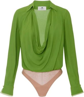 Elisabetta Franchi Femme, Tops, Vert, Taille: 40 FR Body en Georgette de Viscose