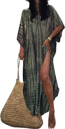 Bsubseach Damen Strandkleid Boho Strandponcho Plus Gr&ouml;&szlig;e Kaftan Sommerkleid Maxikleid Lose Maxi Kimono Kaftan Armee Gr&uuml;n