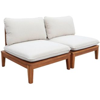 Sweeek Modulare Gartenbank aus Akazienholz Bezug mit Boucl&eacute;-Look