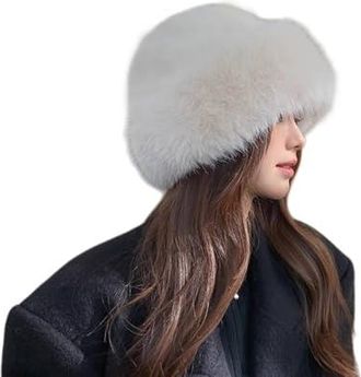 Generic Chapeau cloche dhiver en peluche pour femme, chapeau chaud en fausse fourrure de vison, blanc, Taille unique