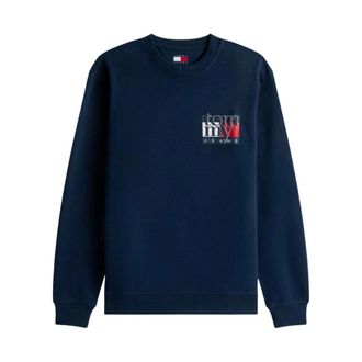 Tommy Jeans Homme, Sweatshirts et sweats &agrave; capuche, Bleu, Taille: M SweaT-shirt Flag Crew Noir Collection 2025