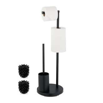 Relaxdays WC Garnitur, Edelstahl, HxD: 68 x 22 cm, stehender Klopapierhalter, Toilettenbürste mit Bürstenhalter, schwarz